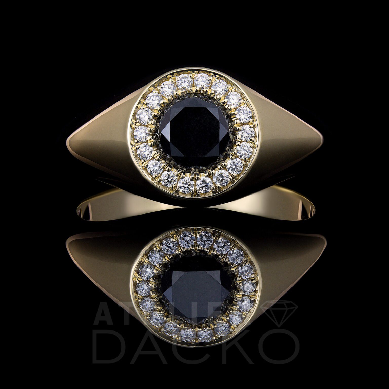 Men’s Brushed Gold & Diamond Signet Ring - Atelier Dacko